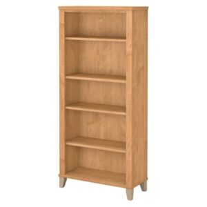 bush furniture wc81465 bookcase, bookshelf, large book living room, home office, or entryway, tall 5 shelf, maple cross