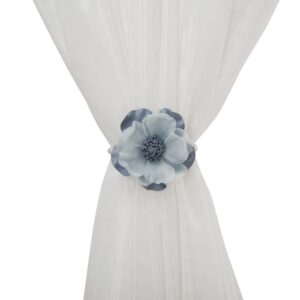 suq i ome 2 pack of pearl magnetic flower curtain tieback with handmade flower decorative drapery holdbacks rope holder for home, office,blue