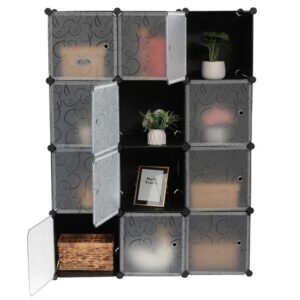 unknown1 12-cube diy closet organizer storage shelves book bookcase black plastic no tools assembly