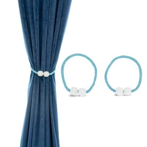 ainaan 2 pack magnetic curtain tiebacks convenient drape tie backs pearl decorative rope holdback holder for small, thin or sheer window drapries, 2019, light blue