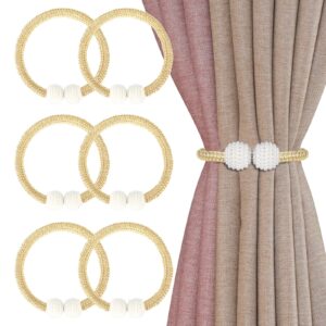 awolic magnetic curtain tiebacks 6 pack,classic european curtain holdbacks for drapes,used for home and office decoration (gold)