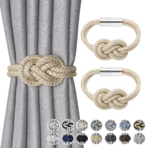 niceec 2 pack mini magnetic curtain tiebacks nordic simple style drape tie backs elegant hand weave rope knot decorative curtain holdbacks for home & office thin window drapery (beige)