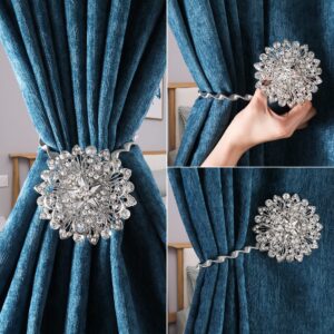 furijing magnetic crystal curtain tie backs,curtain bling tiebacks,crystal curtain holdbacks,tie back curtains magnetic drapery tiebacks,sparkling flower curtain buckle holder-fwf001silver-2 pack