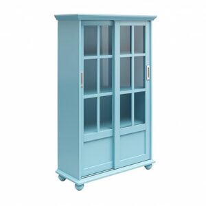 ameriwood home aaron lane bookcase with sliding glass doors, pale blue