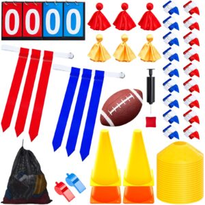 liliful 20 player football penalty flags set, includes 1 rugby 20 adjustable flag belts 2 whistles and carrying bag for adult(red and blue)