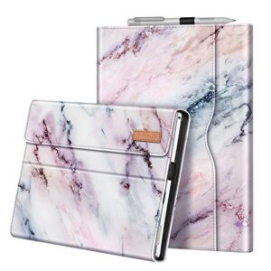 fintie case for 12.3 inch microsoft surface pro 7 plus, surface pro 7/6/5/4/3 - portfolio business cover with pocket, compatible with type cover keyboard, marble pink