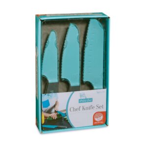 playful chef: safety knife set for kids – 3 knives plastic blades with serrated edges – safe for little hands, ages 5 & up - dishwasher safe