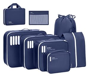 dimj packing cubes, durable packing cubes for travel, lightweight travel cubes (navy blue, 8 pack)