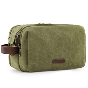 bagsmart toiletry bag for men, canvas travel toiletry organizer dopp kit water-resistant shaving bag for toiletries accessories,green-large