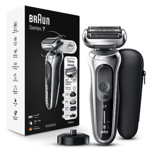 braun series 7 7032cs flex electric razor for men, wet & dry, electric razor, rechargeable, cordless foil shaver with beard trimmer and charging stand, silver