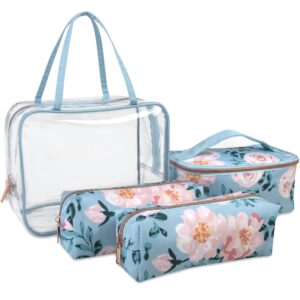 emma & chloe 4 piece toiletry bag set, waterproof home, travel cosmetic train case makeup bags for women with handle, zipper – 4 makeup bags set (floral florish)