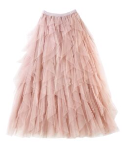 femiserah women's long rainbow a line tulle tutu skirts tiered skirt petticoat（one size, tulle pink