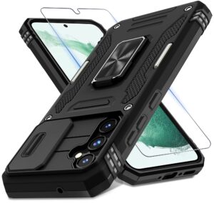 deerlamn case for samsung galaxy a54 5g with slide camera cover+screen protector(1 pack),rotated ring kickstand military grade shockproof protective cover-black