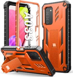 for samsung galaxy a03s phone case: built in hard kickstand & touch protector military shockproof tpu sturdy soft rugged heavy duty armor full body protection grade phone cover - orange