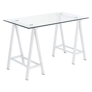 osp home furnishings middleton 47 inch desk with clear beveled glass top, white base