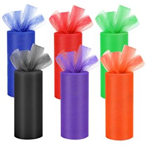 6 colors rainbow tulle rolls 6 inch by 25 yards (75 feet) tulle fabric spool tulle ribbon for gift wrapping wreath bows tutu skirts wedding party decorations (dark colors series)