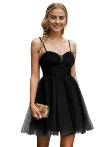 ever-pretty women's elegant sweetheart backless sleeveless tulle cocktail dresses black us10