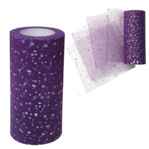 glitter tulle rolls, 6” by 50 yards (150ft) sparkling tulle spool ribbon sequin tulle netting fabric for tutu skirt wedding birthday baby shower (purple)