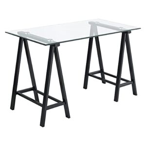 osp home furnishings middleton 47 inch desk with clear beveled glass top, black base