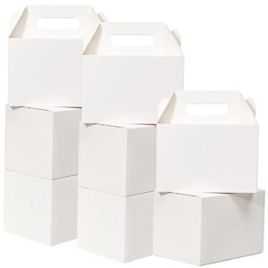 shallive 25 pcs large treat boxes 9x6x6 inch white gable gift boxes with handle kraft lunch boxes recycled paper gift bags take out cookie boxes welcome boxes candy bags for wedding birthday party supplies