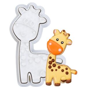 flycalf animal cookie cutter giraffe with plunger stamps jungle cake decoration for diy biscuit cutter baking pla cutter molds for party 3" kitchen supplies