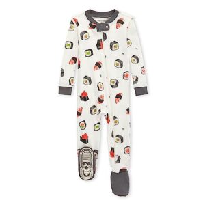 burt's bees baby baby boys' pajamas, zip-front non-slip unisex footed sleeper pjs, organic cotton, sushi snacks, 12 months