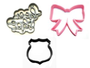 badges or bows gender reveal baby shower set of 3 cookie cutters made in usa pr1196