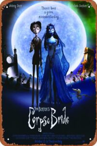 ysirseu tim burton's corpse bride movie poster retro metal sign vintage tin sign for plaque cafe bar home wall decor art sign gift 12 x 8 inch