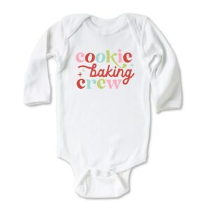 little spunkies cookie baking crew christmas baby bodysuit (3-6 months, long sleeve white bodysuit)