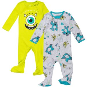 disney pixar monsters inc. mike sully infant baby boys 2 pack zip up snap cosplay sleep n' plays 18 months