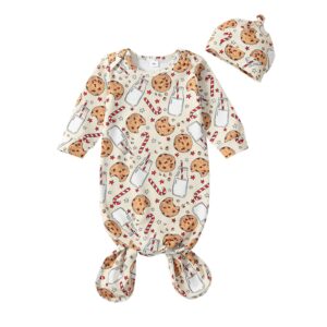 infant newborn baby girls floral sleep gown headband sleepwear romper sleeping bags outfits (0-3 months,candy cane&cookie)