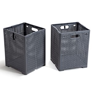 eslite 42l collapsible plastic laundry baskets,foldable laundry hamper,pack of 2 (grey)