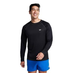 speedo men's uv swim shirt long sleeve loose fit easy tee speedo black medium