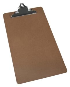 school smart legal clipboard, 9 x 15-1/2 x 1/8 inches, hardboard, brown, bright nickel