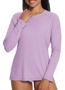 baleaf women's long sleeve shirts upf 50+ sun protection spf quick dry lightweight t-shirt outdoor hiking runing fishing purple size s