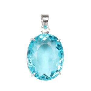 gemhub 44.00 carat stunning swiss blue topaz oval cut gemstone pendant without chain, handmade 925 sterling silver