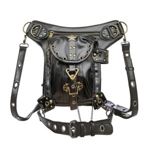 steampunk waist bag fanny pack fashion gothic leather shoulder crossbody messenger bags thigh leg hip holster purse travel pouch hiking sport chain bags for women men