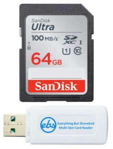 sandisk 64gb ultra sd memory card for nikon coolpix l340, b500, a10, l32, s7000, a300, p900, camera uhs-i class 10 (sdsdunr-064g-gn6in) bundle with everything but stromboli memory card reader