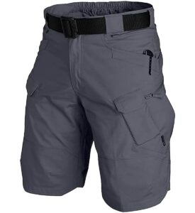 yaxhwiv mens tactical shorts 11" waterproof hiking fishing breathable quick dry cargo short shorts regular(no belt) grey