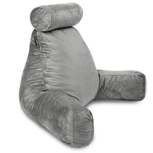 milliard extra large reading pillow with shredded memory foam, wedge back rest pillow for sitting in bed with removable velour cover –24x18 inches (grey)