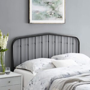 modway lennon modern farmhouse metal queen headboard in black