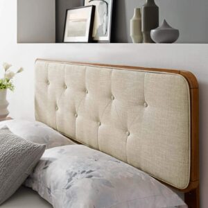 modway mod-6234-wal-bei collins tufted queen fabric and wood headboard, walnut beige