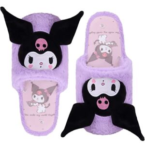 roffatide anime kuromi slippers plush slippers furry indoor slide slipper bedroom shoes house floor slipper for women girls