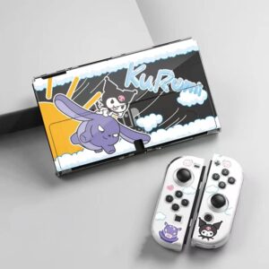 eamily cute kuromi case compatible with nintendo switch oled, dockable case cover, ergonomic soft tpu grip case for joycon, sparkle skin set