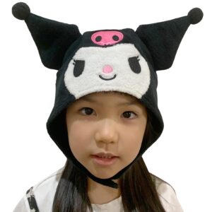 sanrio kuromi fluffy kids beanie cap soft warm winter head wear black