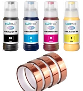 sublimax compatible with epson sublimation inks refill for ecotank supertank printer (4x100ml) bundle with 4 tapes cyan-yellow-magenta-black