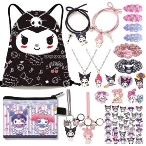 mekzu 80pcs anime cartoon gift sets party favors, including drawstring bag coin wallet stickers brooches bracelets keychains necklaces hairpins hair ties