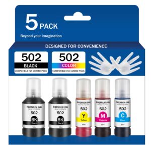 nmchxbm compatible ink cartridge bottle (non-sublimation) replacement for epson 502 (photo black, black, magenta, yellow and cyan, 5-pack)