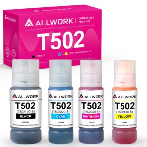 allwork 4pk compatible t502 ink bottle refill regular ink replacement for epson 502 t502 for et-15000 et-2700 et-2720 et-2750 et-2760 et-3750 et-3760 et-4700 et-4750 et-4760 et-7700 et-7750 printer