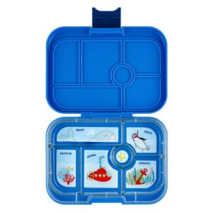 yumbox bento lunch box for kids (2-7); leakproof 5-compartment design; fits standard lunch bags; easy-open latch; healthy portion control; lightweight, durable & bpa-free (surf blue)